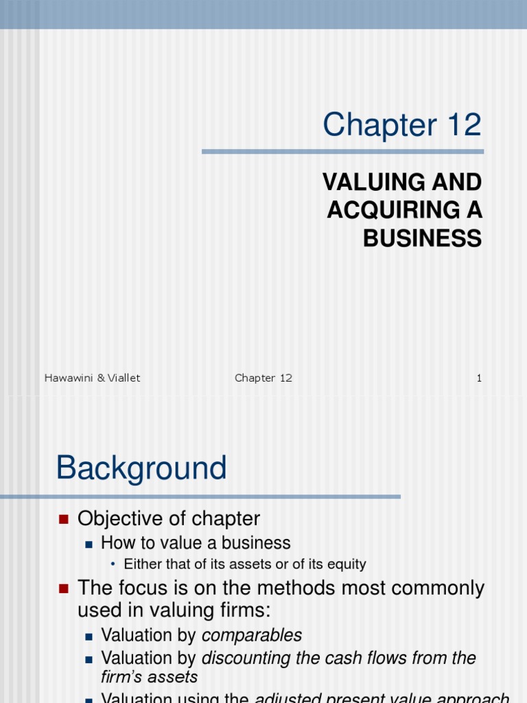 Valuing and Acquiring A Business: Hawawini & Viallet 1 | PDF | Discounted Cash Flow | Mergers ...