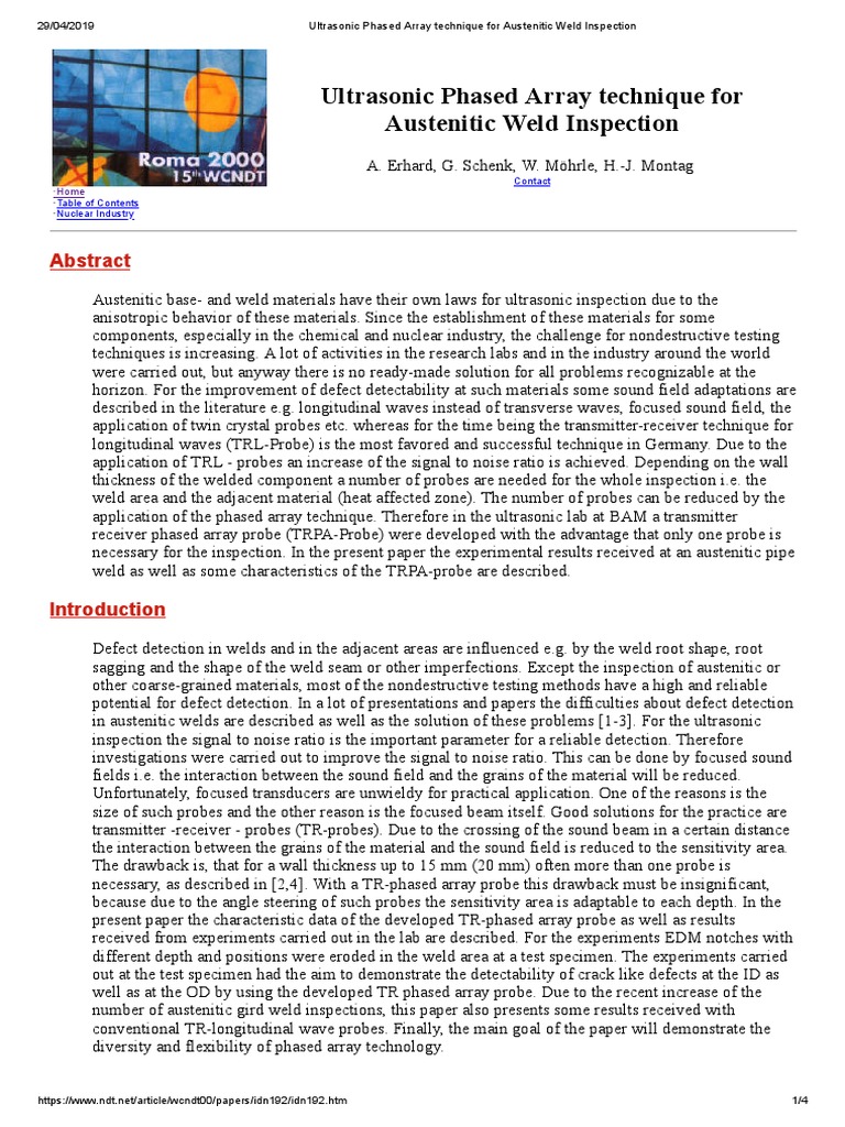 Ultrasonic Phased Array Technique For Austenitic Weld Inspection PDF ...