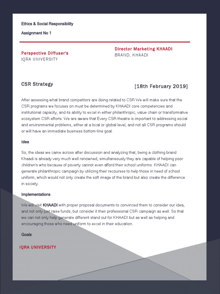 CSR Strategy | PDF | Corporate Social Responsibility | Brand