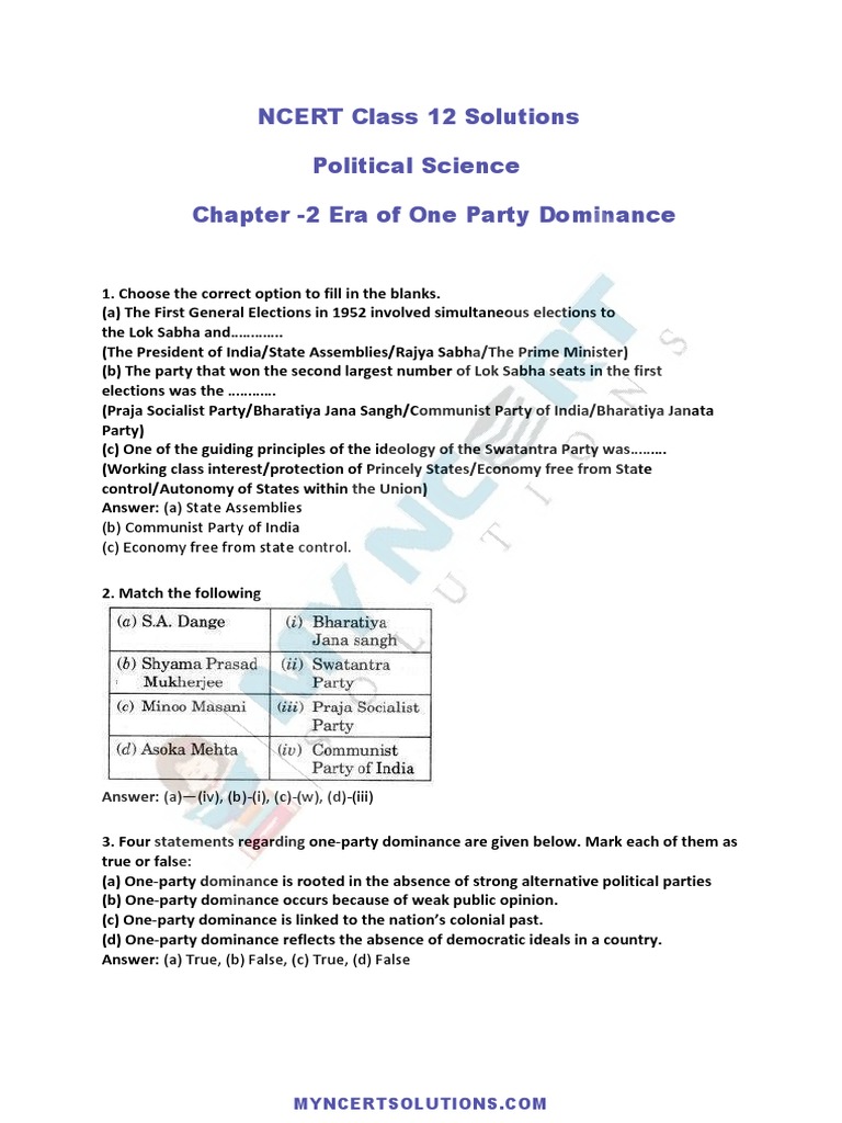 Ncert Solutions For Class 12 Political Science Chapter 2 Era of One ...