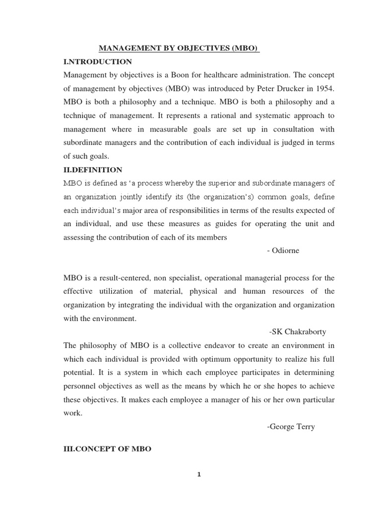 Management by Objectives (Mbo) I.Ntroduction | PDF | Goal | Performance ...