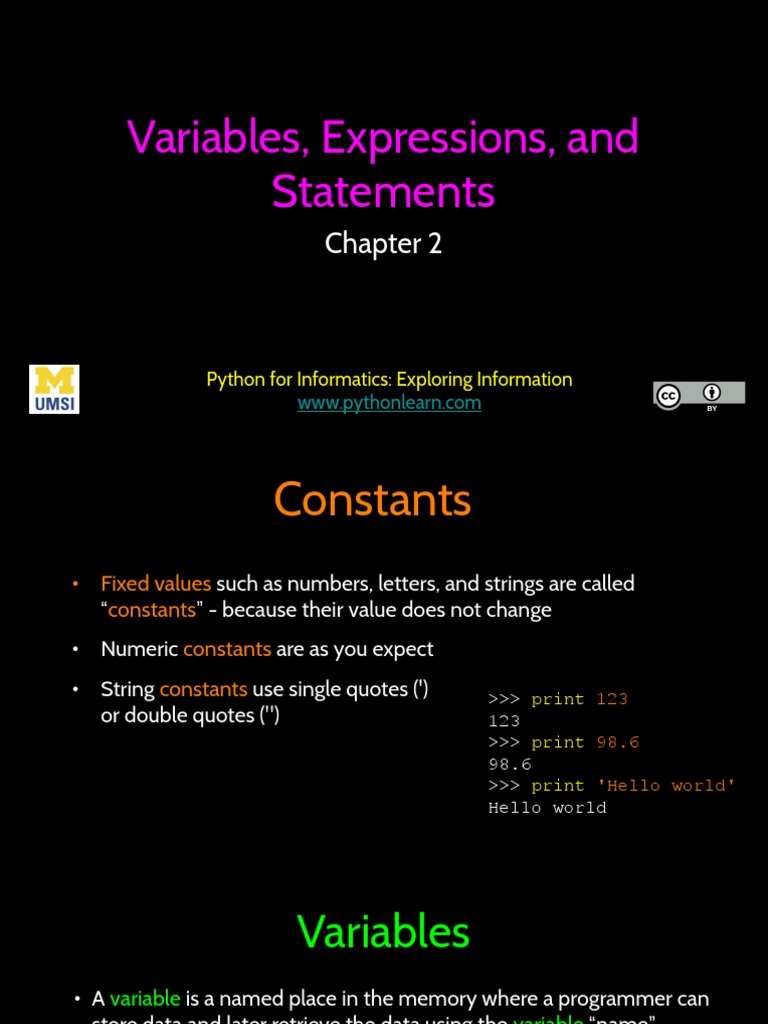 Variables Expressions And Statements Python For Informatics Exploring Information Pdf