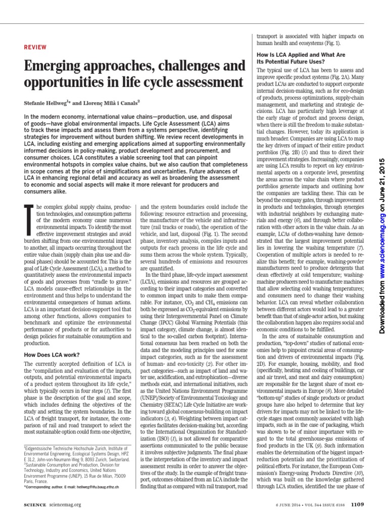 Emerging Approaches, Challenges and Opportunities in Life Cycle ...
