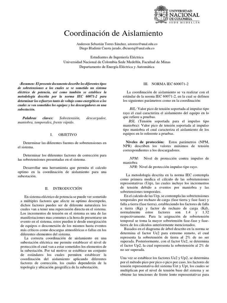 Coordinacion de Aislamiento | PDF | Subestacion electrica | voltaje