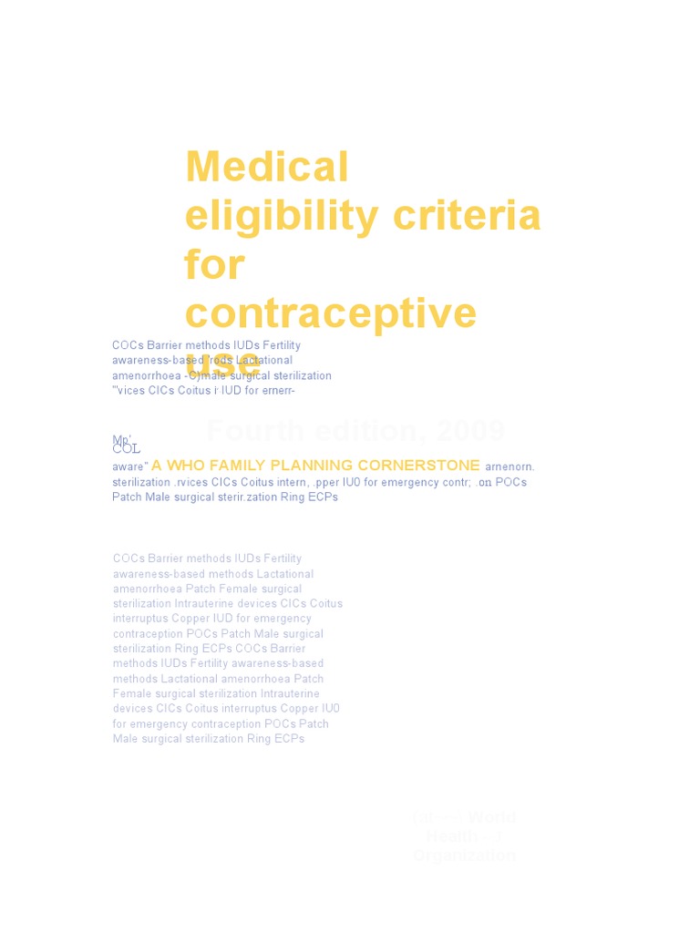 Medical Eligibility Criteria for Contraceptive Use | Birth Control ...