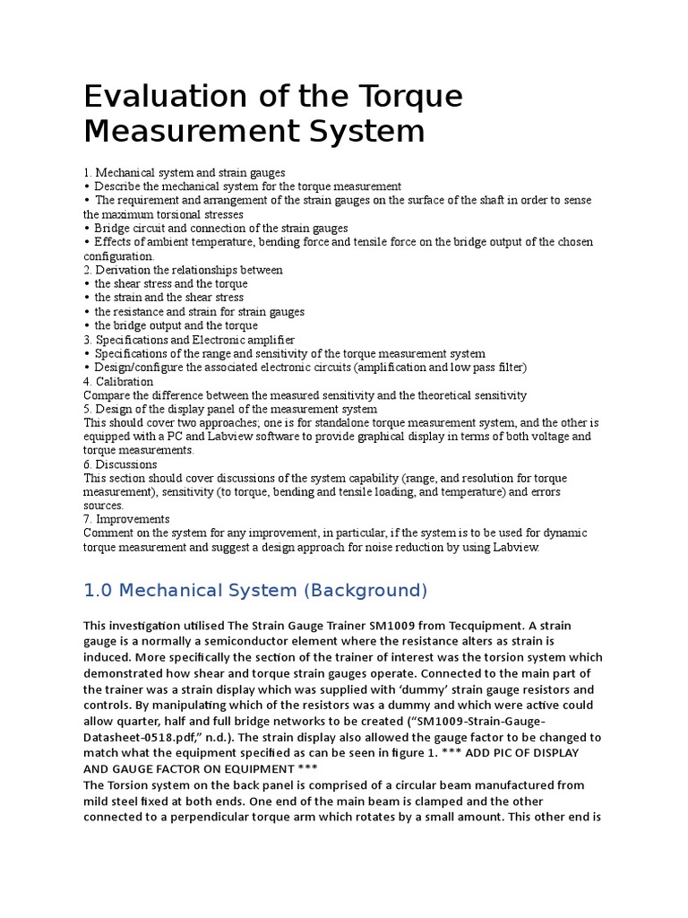 Evaluation of Torque Measurement System | PDF | Beam (Structure ...