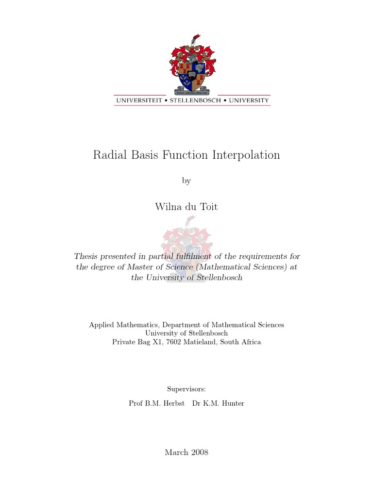 Radial Basis Function Interpolation: Wilna Du Toit | PDF | Interpolation | Numerical Analysis