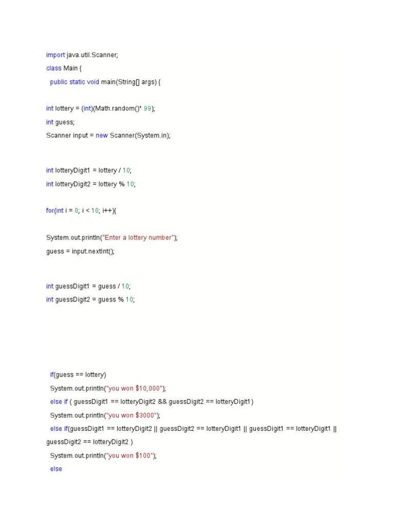 Java Lottery Game Simulation | PDF