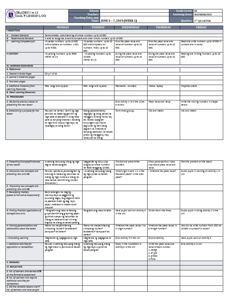 DLL - Math 3 - Q1 - W1 | PDF | Learning | Cognitive Science