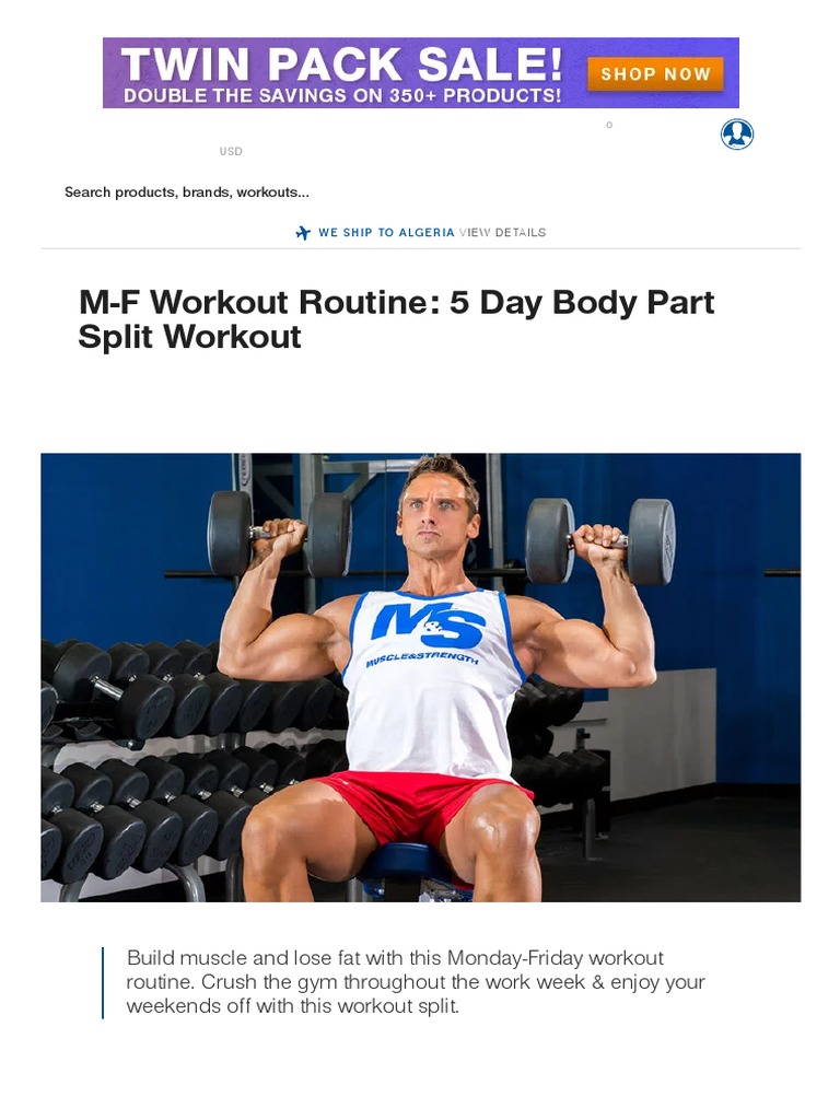 M-F Workout Routine - 5 Day Body Part Split Workout | PDF | Weight ...
