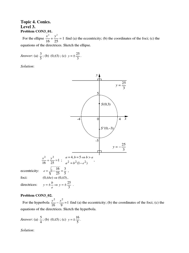 Conics Level 3 | PDF | Ellipse | Equations