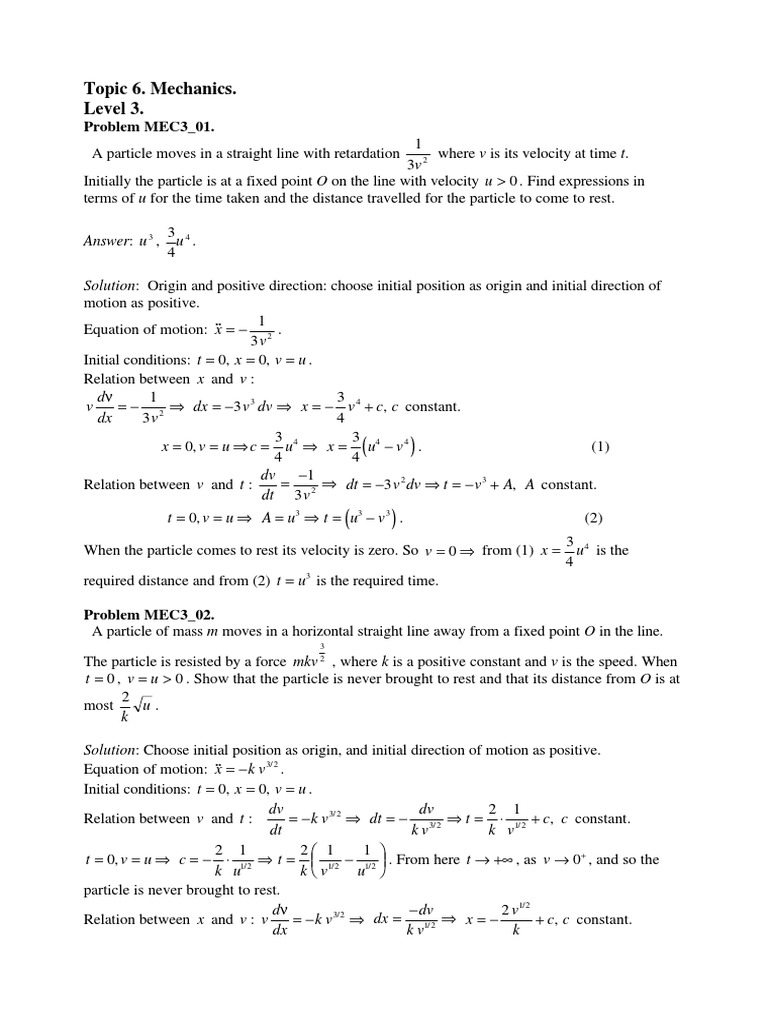 Mechanics Level 3 | Download Free PDF | Equations Of Motion | Tide