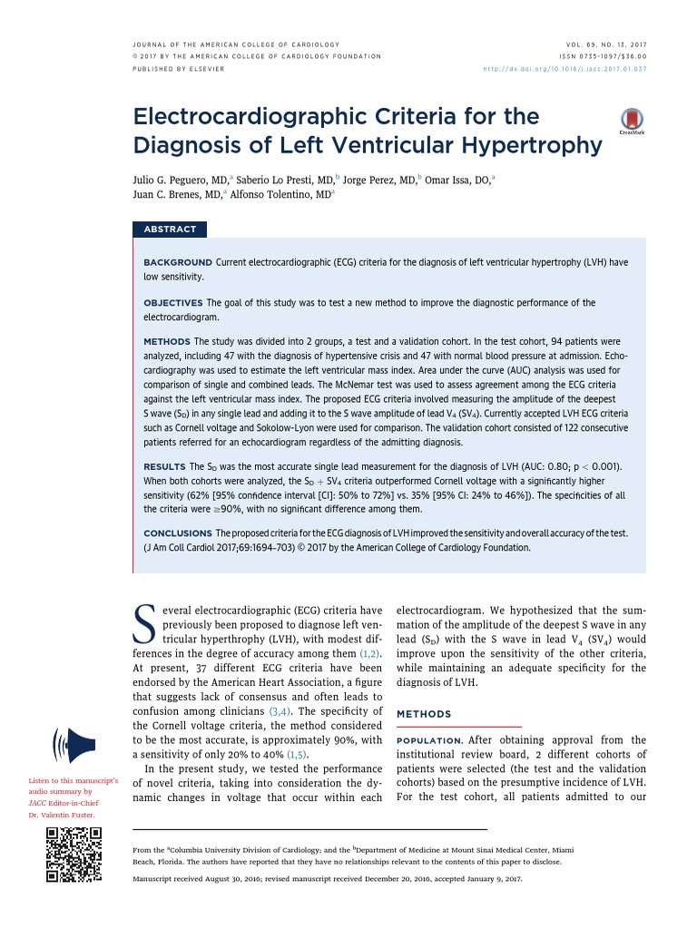 Electrocardiographic Criteria For The Diagnosis of Left Ventricular ...