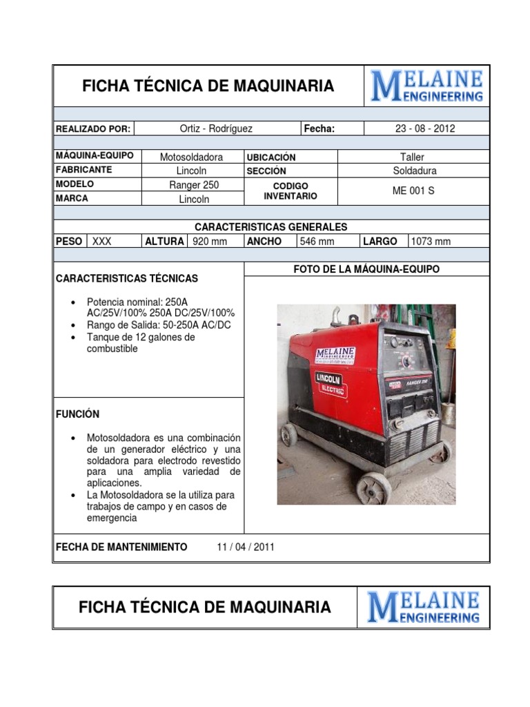 Fichas Técnicas de Maquinaria | PDF | Perforar | Soldadura