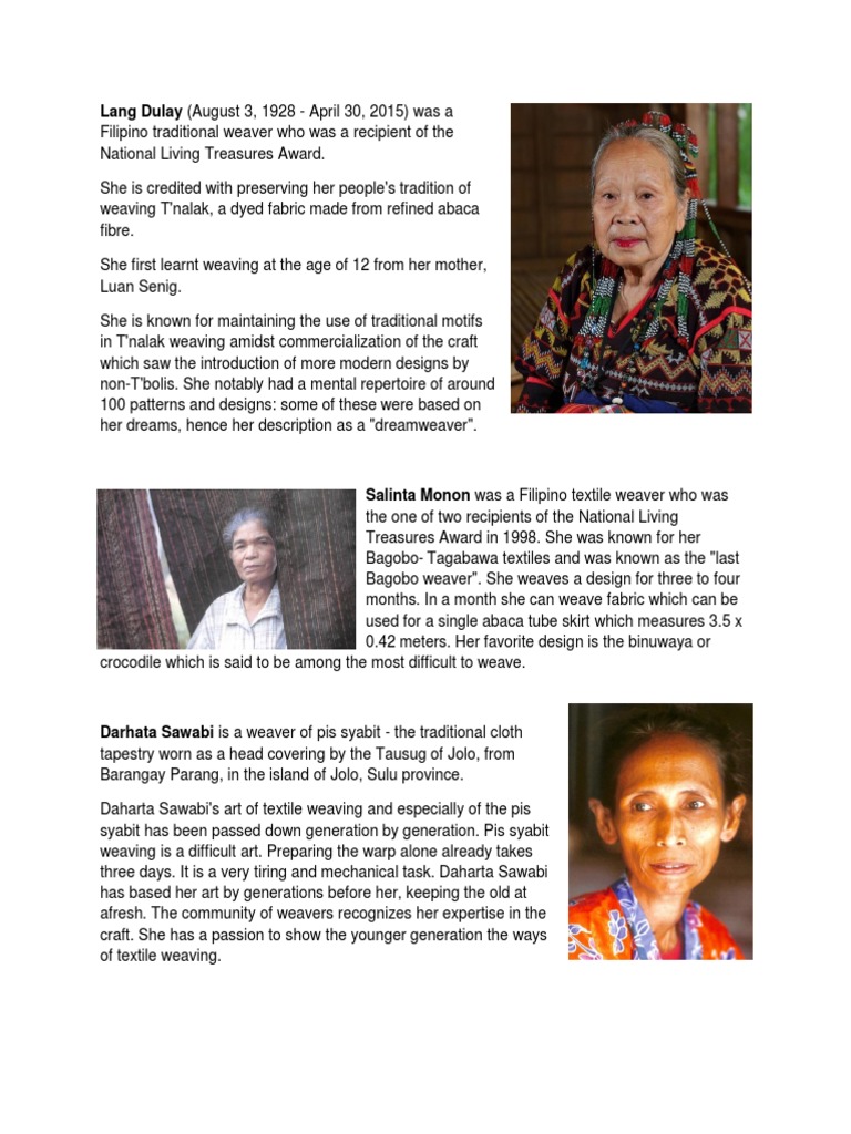 Lang Dulay (August 3, 1928 - April 30, 2015) Was A | PDF | Weaving ...