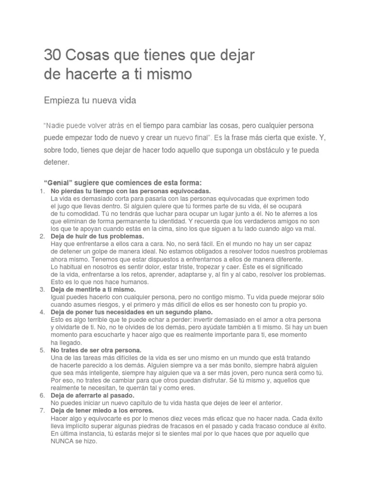 30 cosas que dejar de hacer ya | PDF | Felicidad | Amor