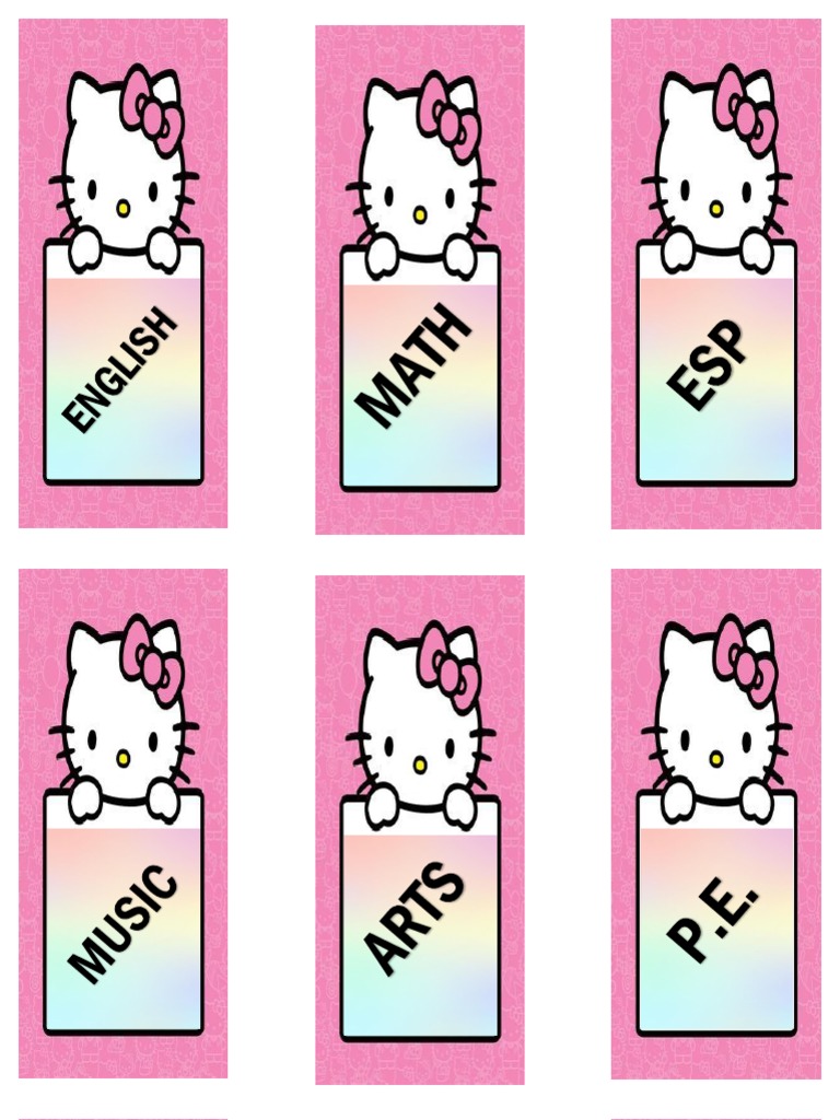 Hello Kitty Bookmark With Subjects Name. | PDF