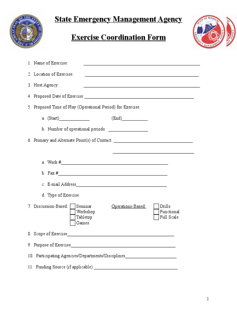 State Emergency Management Agency Exercise Coordination Form | PDF ...