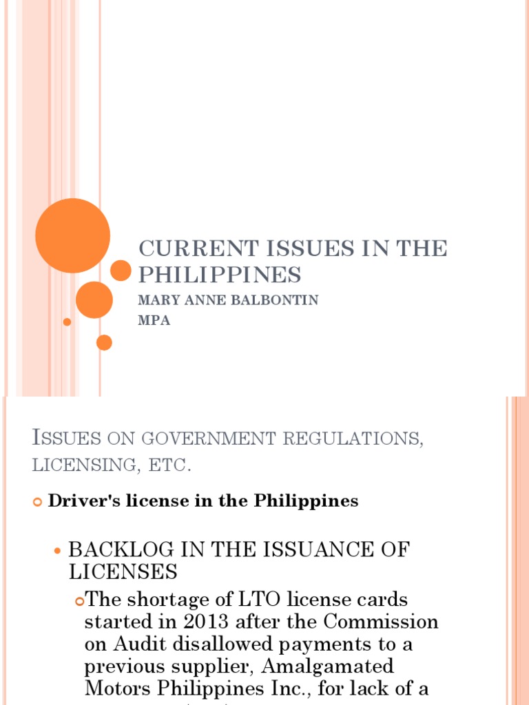 Current Issues in The Philippines: Mary Anne Balbontin MPA | PDF ...