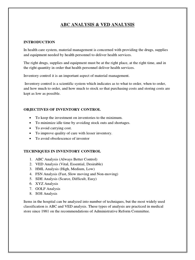 ABC and VED Analysis in Inventory Management | PDF | Inventory | Resource