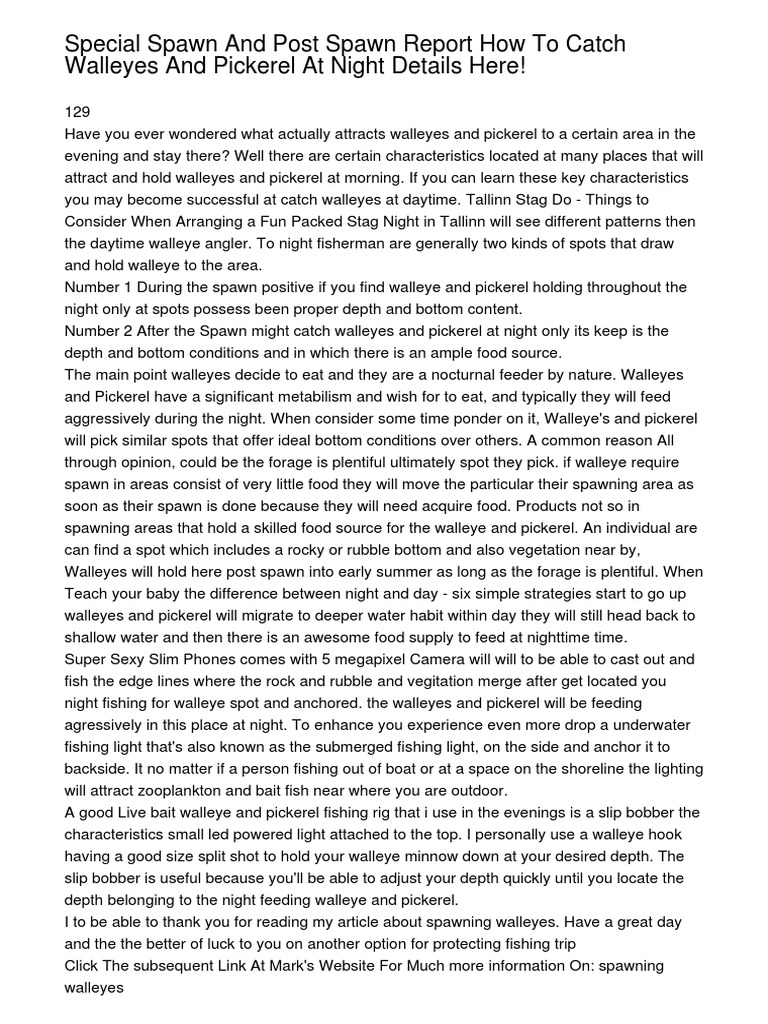 Special Spawn and Post Spawn Report How To Catch Walleyes and Pickerel ...