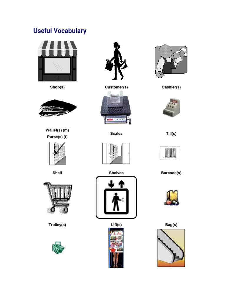 Useful Vocabulary: Shop(s) Customer(s) Cashier(s) | PDF | Retail ...