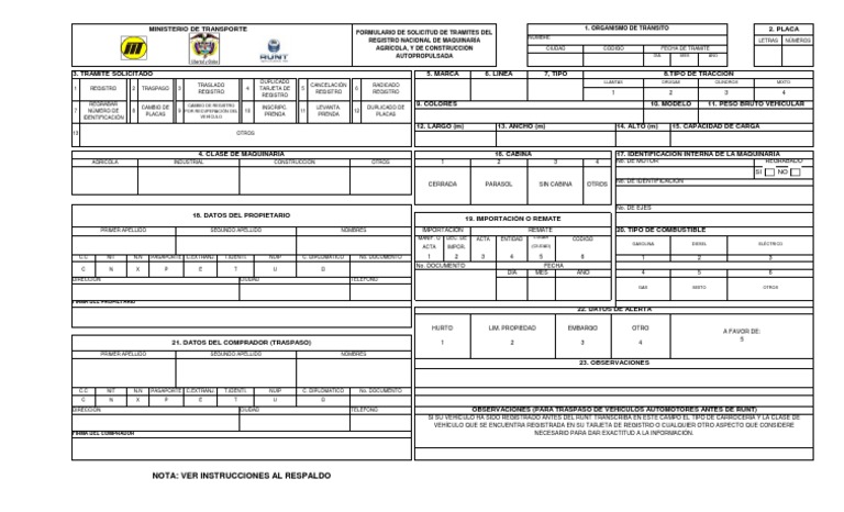 1. Organismo De Tránsito Formulario De Solicitud De Tramites Del ...