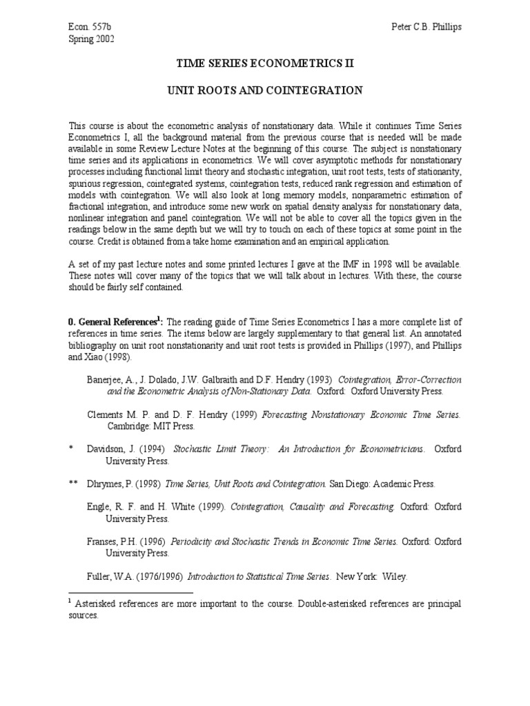 Time Series Econometrics Ii Unit Roots and Cointegration | Download Free PDF | Time Series ...
