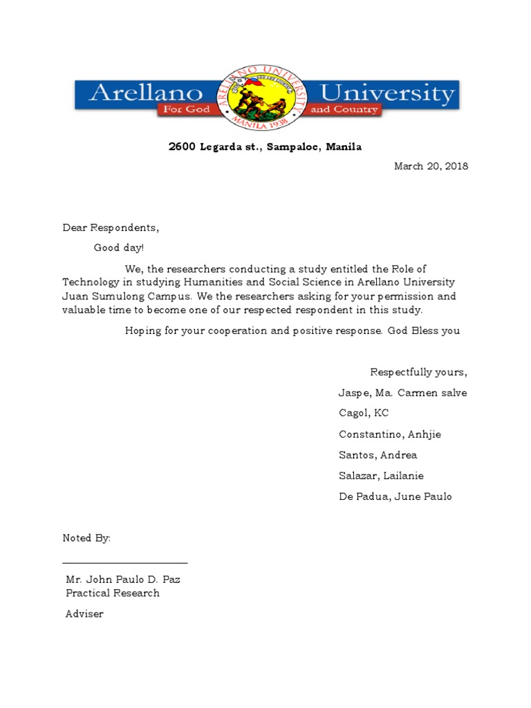 Research Approval Letter To Respondents | PDF