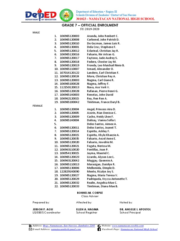 List of Students 2019 2020