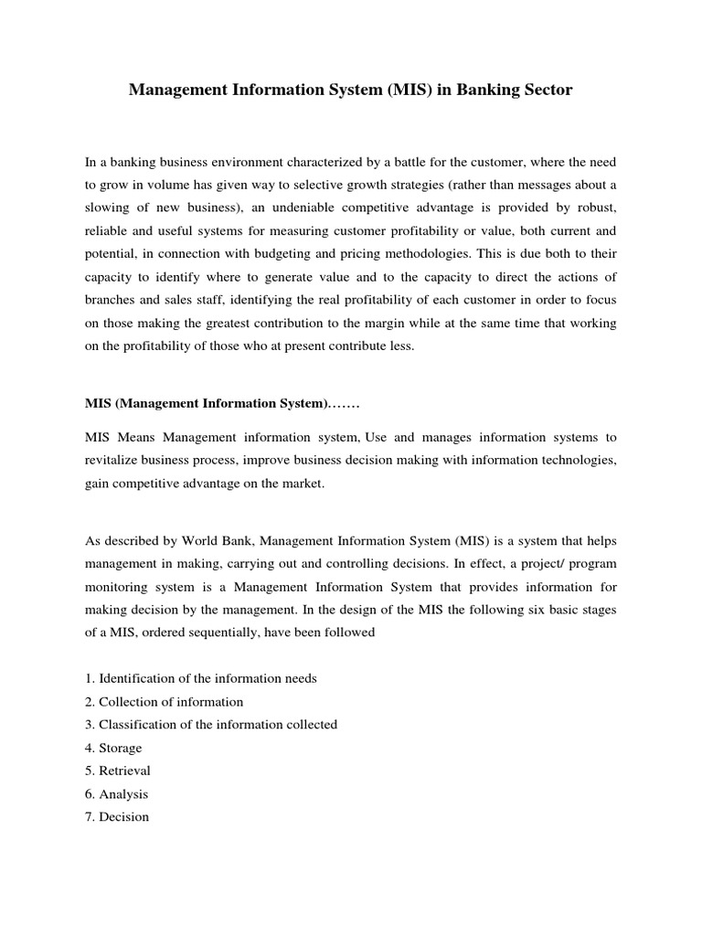Management Information System (MIS) in Banking Sector | PDF ...