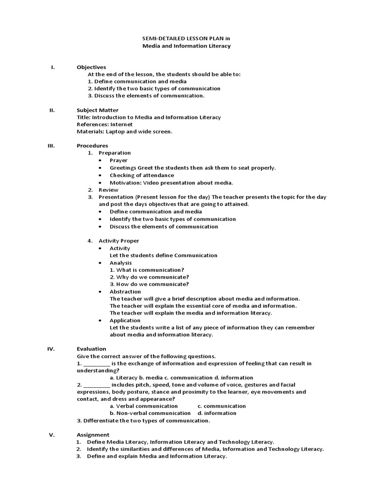 Media and Information Literacy Lesson Plan | PDF | Lesson Plan ...
