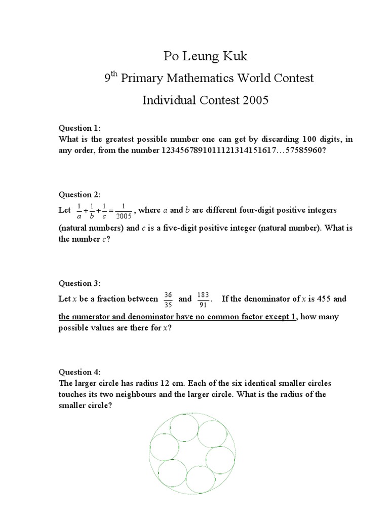 9thannual PMWC Individual Test 2005 | Download Free PDF | Fraction ...