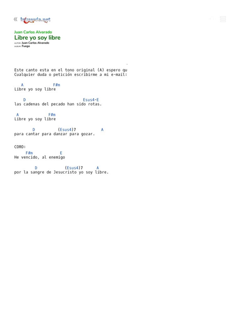 Juan Carlos Alvarado, Libre Yo Soy Libre - Letra y Acordes | PDF