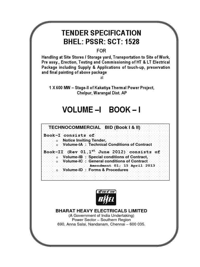 BHEL Tender for Electrical Package Erection | PDF | Auction | Specification (Technical Standard)