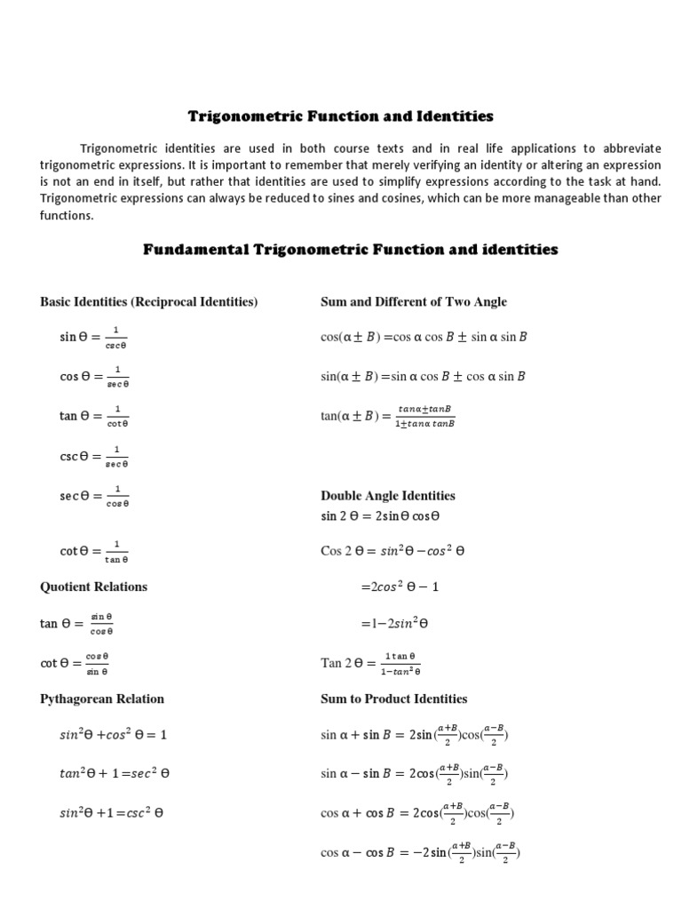 Trigonometry Essentials for Students | PDF | Trigonometric Functions | Sine
