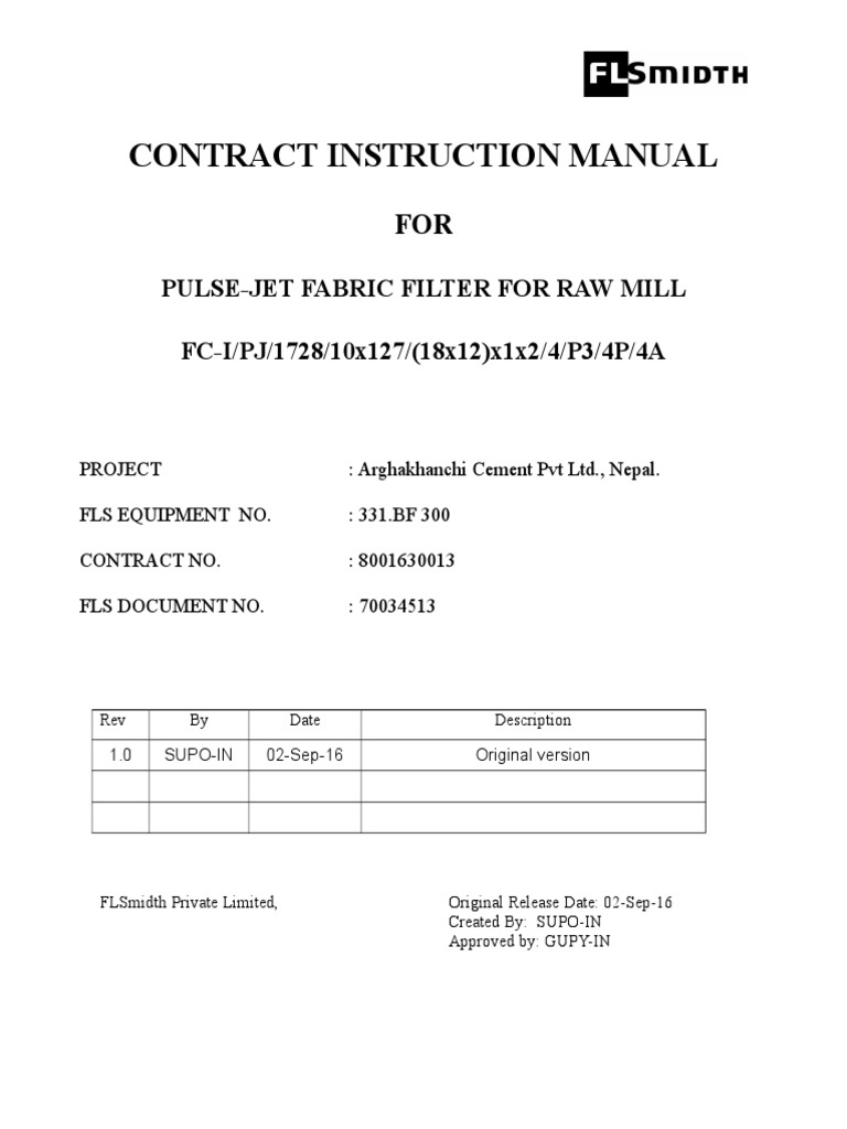Bag House Contract Manual | PDF | Duct (Flow) | Valve