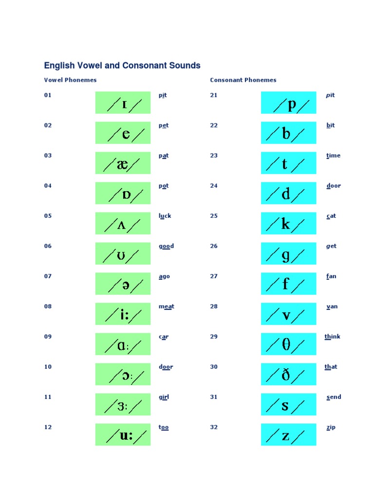 English Vowel and Consonant Sounds | PDF