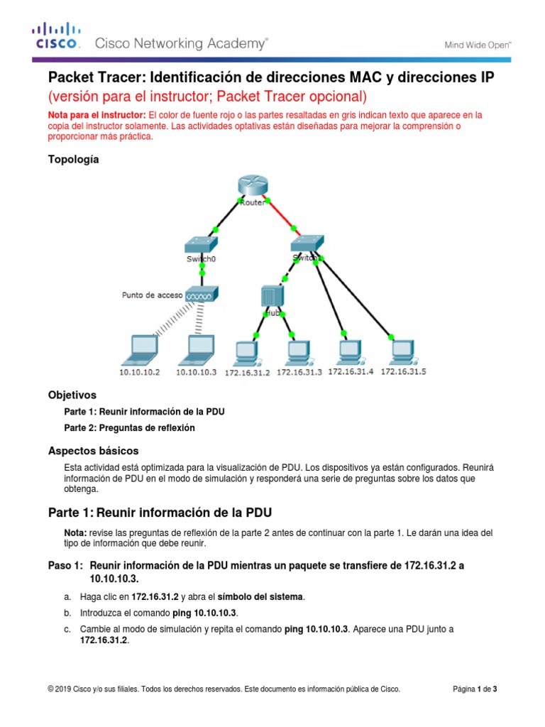 5.3.1.3 Packet Tracer - Identify MAC and IP Addresses - ILM | PDF | Enrutador (Computación ...