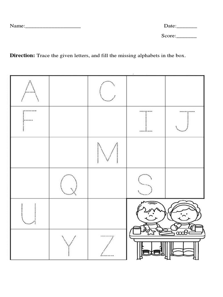 Direction: Trace The Given Letters, and Fill The Missing Alphabets in ...