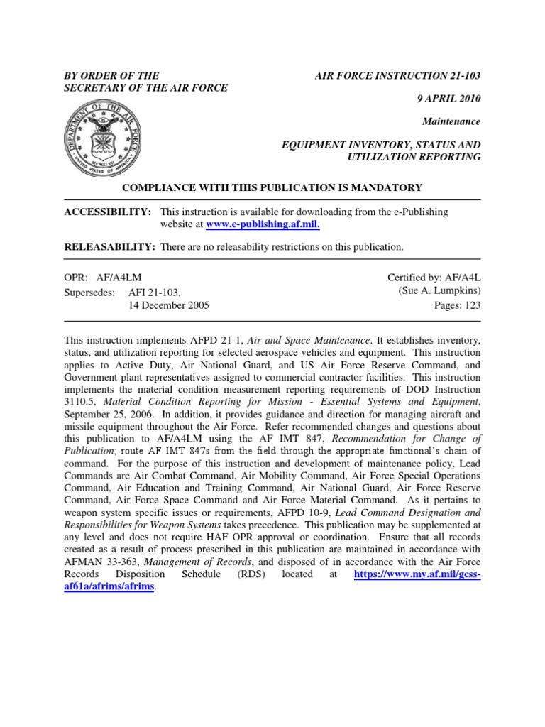 Afi21 103 | PDF | United States Air Force | United States Department Of ...