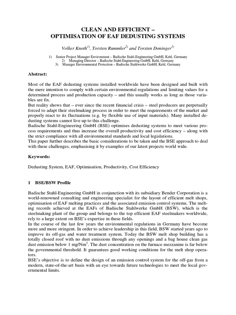 Clean and Efficient Optimization of EAF Dedusting Systems | PDF | Flow ...