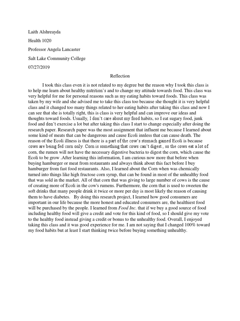 Reflection | PDF | Healthy Diet | Foods