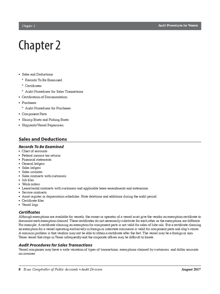 C2 - Audit Procedures For Vessels | PDF | Use Tax | Tax Exemption