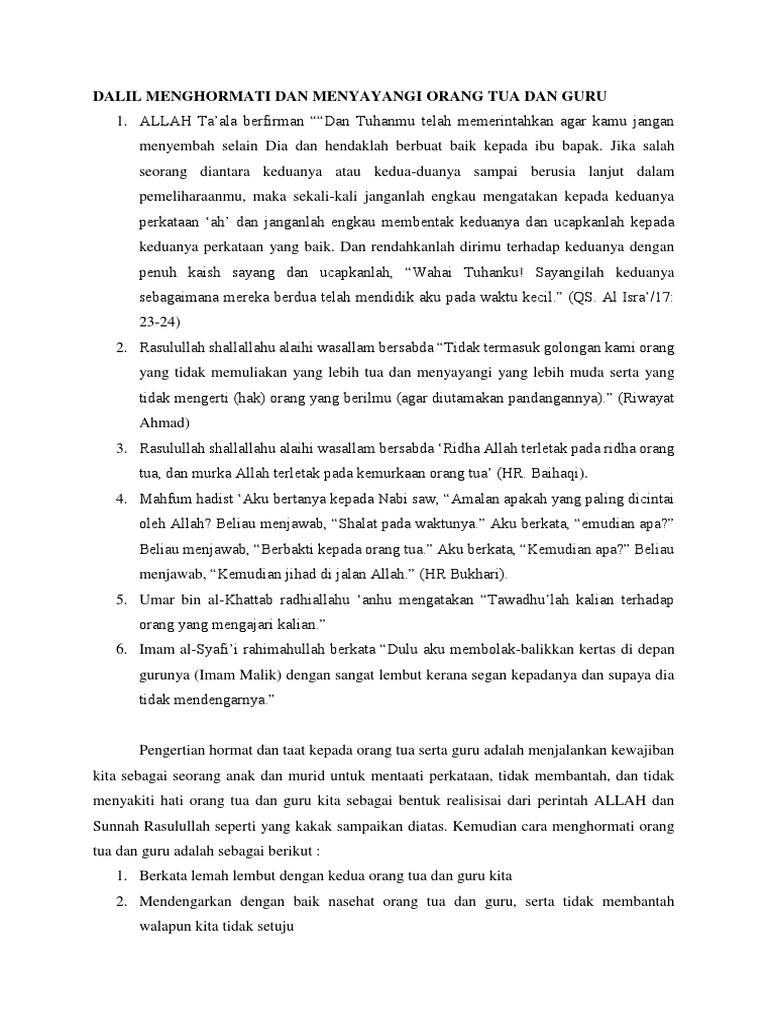 Dalil Menghormati Orang Tua dan Guru | PDF | Agama & Spiritualitas
