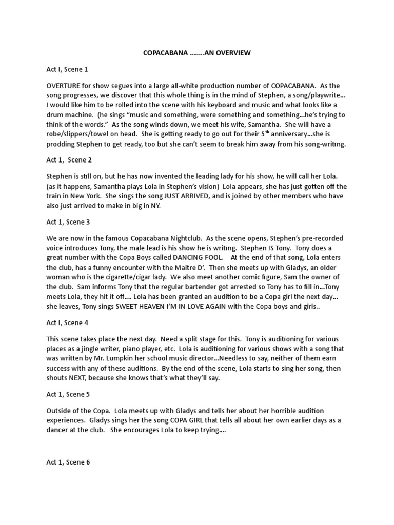 Copacabana Show Overview | PDF | Audition | Entertainment (General)