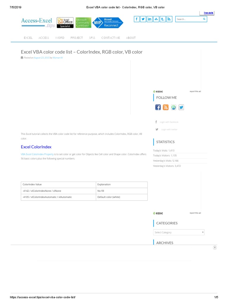 Excel Vba Color List | Download Free PDF | Visual Basic For ...