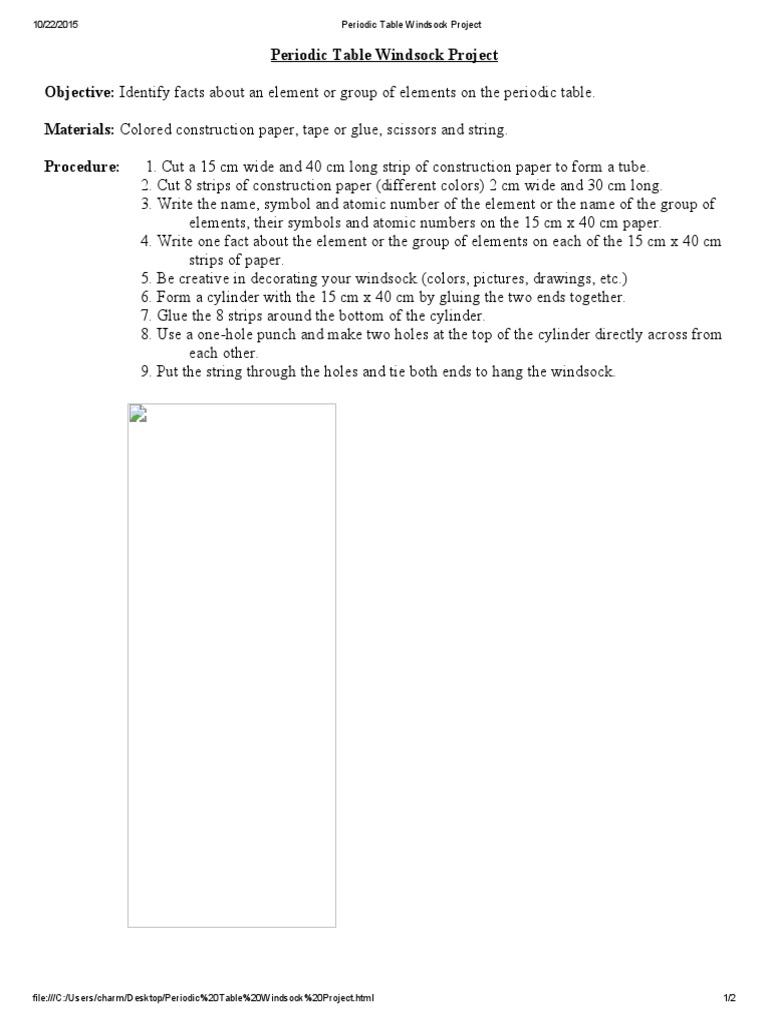 Periodic Table Windsock Project | PDF | Periodic Table
