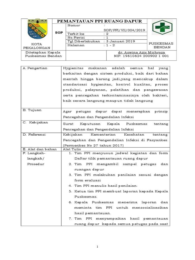 SOP PPI - Pemantauan Dapur | PDF