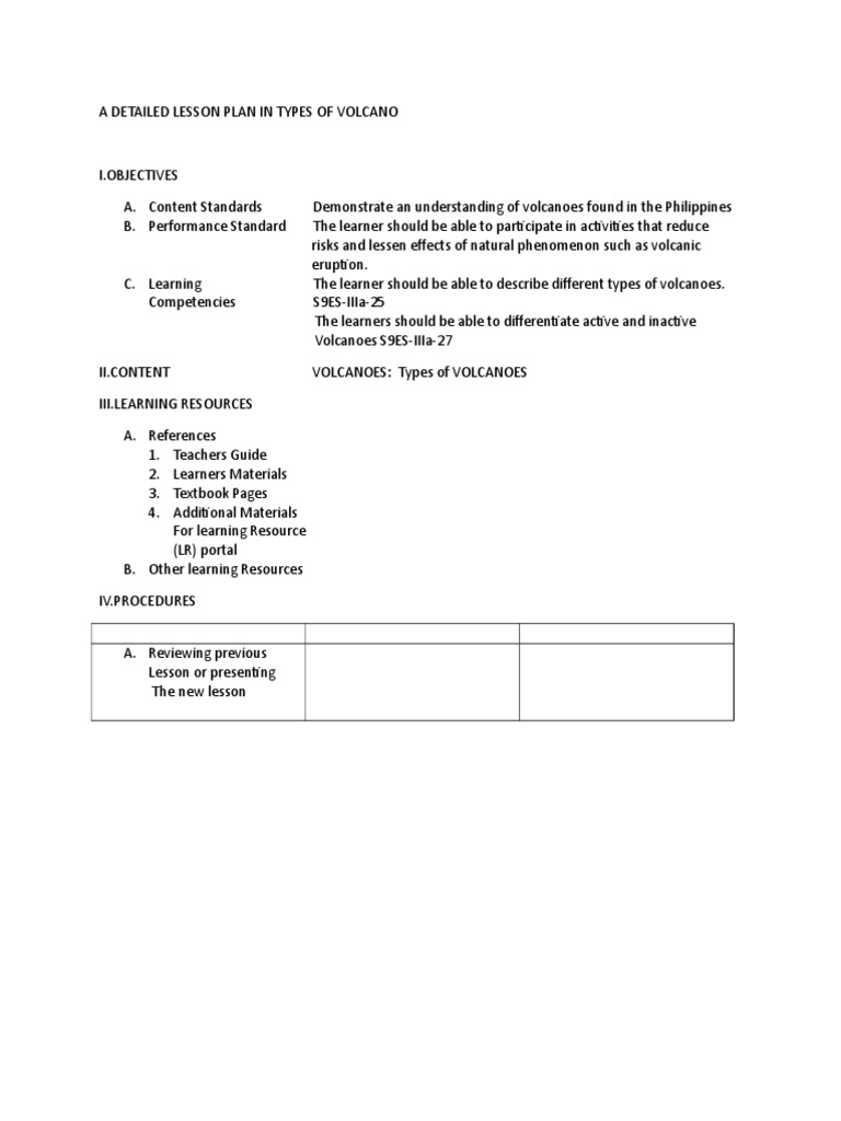 Types of Volcanoes Lesson Plan | PDF | Volcano | Types Of Volcanic ...
